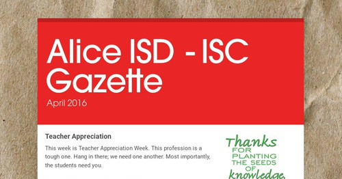 Alice ISD - ISC Gazette | Smore Newsletters for Education