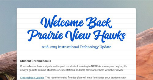 Welcome Back, Prairie View Hawks | Smore Newsletters for Education