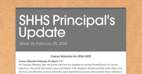 SHHS Principal's Update
