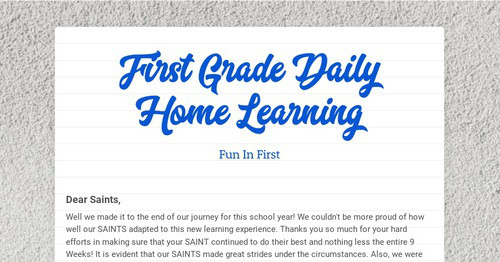 First Grade Daily Home Learning | Smore Newsletters