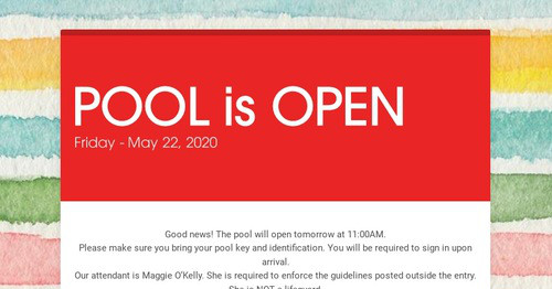 POOL is OPEN | Smore Newsletters for Education
