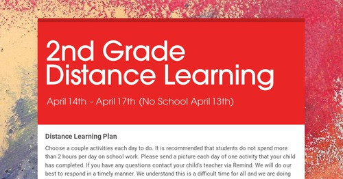 2nd Grade Distance Learning | Smore Newsletters