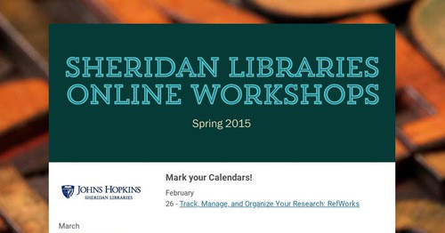Sheridan Libraries Online Workshops | Smore Newsletters