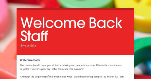 Welcome Back Staff | Smore Newsletters for Education
