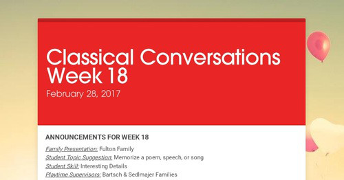 Classical Conversations Week 18 | Smore Newsletters