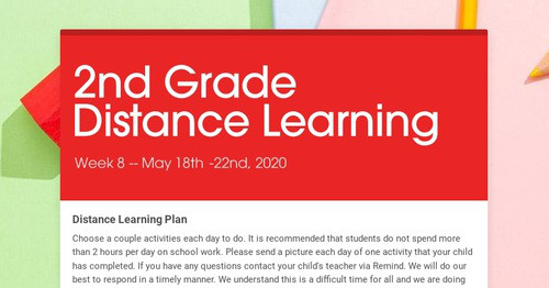 2nd Grade Distance Learning | Smore Newsletters