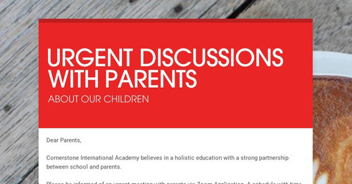 URGENT DISCUSSIONS WITH PARENTS | Smore Newsletters for Education