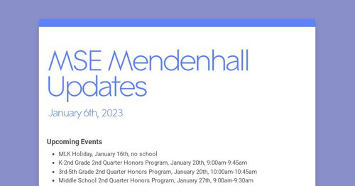 MSE Mendenhall Updates | Smore Newsletters