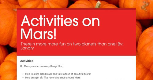 Activities on Mars! | Smore Newsletters