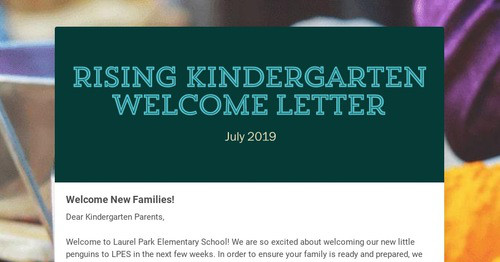 Rising Kindergarten Welcome Letter | Smore Newsletters for Education