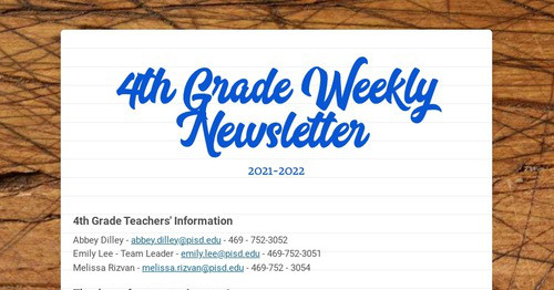 4th Grade Weekly Newsletter | Smore Newsletters