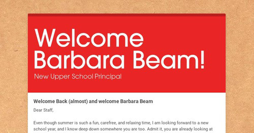 Welcome Barbara Beam!