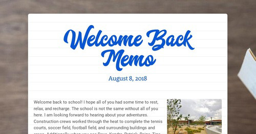 Welcome Back Memo | Smore Newsletters for Education