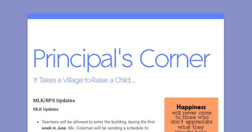 Principal's Corner | Smore Newsletters for Education