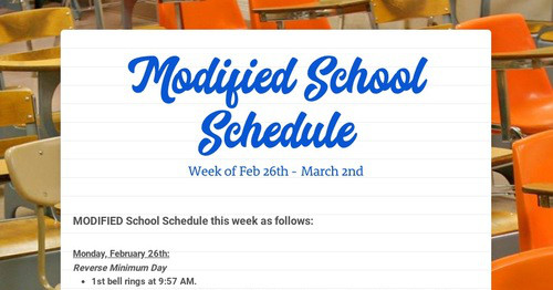 Modified School Schedule | Smore Newsletters