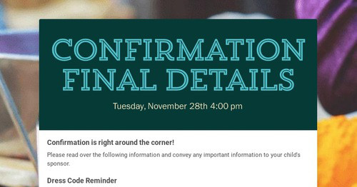 Confirmation Final Details | Smore Newsletters for Education