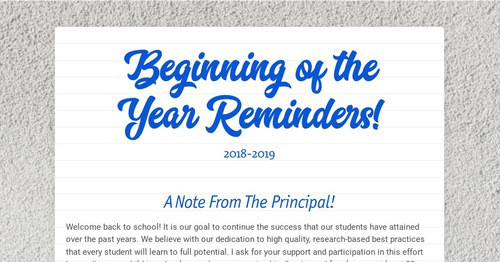 Beginning of the Year Reminders! | Smore Newsletters for Education