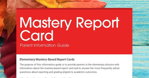 Mastery Report Card