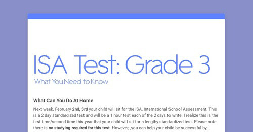 ISA Test: Grade 3 | Smore Newsletters