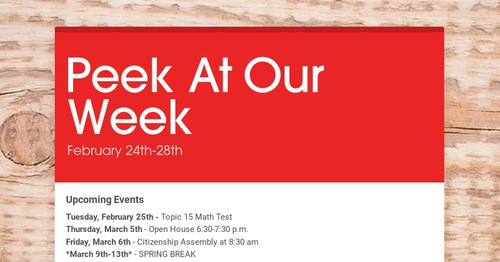Peek At Our Week | Smore Newsletters