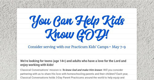 You Can Help Kids Know GOD! | Smore Newsletters