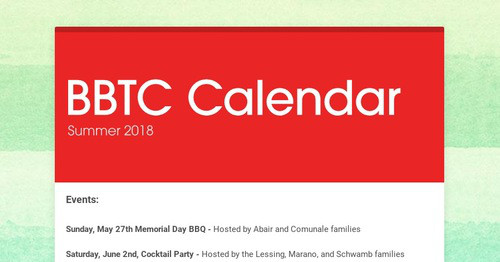 BBTC Calendar | Smore Newsletters for Education