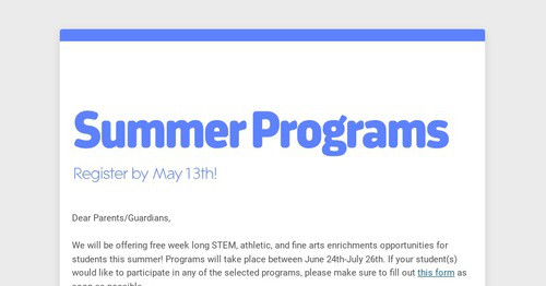 Summer Programs | Smore Newsletters for Education
