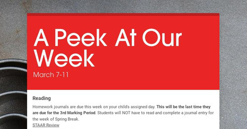 A Peek At Our Week | Smore Newsletters