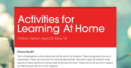 Activities for Learning At Home | Smore Newsletters