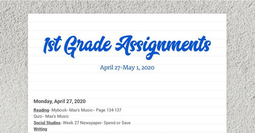 1st Grade Assignments | Smore Newsletters for Education