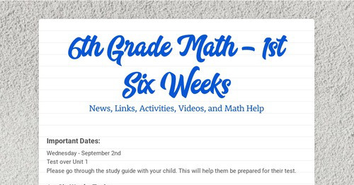 6th Grade Math - 1st Six Weeks | Smore Newsletters