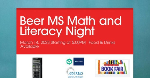 Beer MS Math and Literacy Night | Smore Newsletters for Education