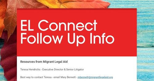 EL Connect Follow Up Info | Smore Newsletters for Education