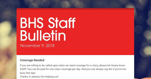 BHS Staff Bulletin | Smore Newsletters for Business