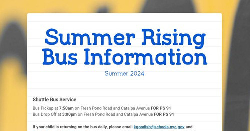 Summer Rising Bus Information | Smore Newsletters for Education