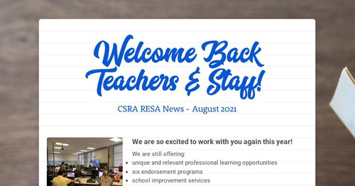 Welcome Back Teachers & Staff!