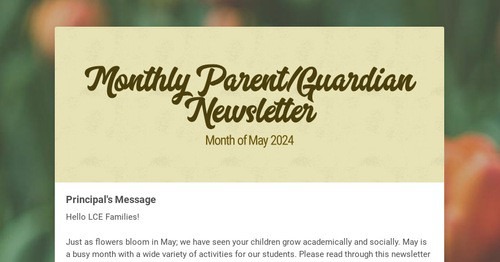 Monthly Parent/Guardian Newsletter
