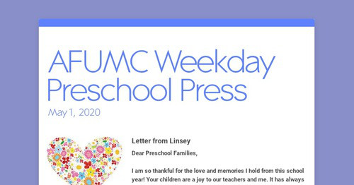 AFUMC Weekday Preschool Press | Smore Newsletters