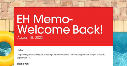 EH Memo- Welcome Back!