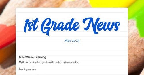 1st Grade News | Smore Newsletters
