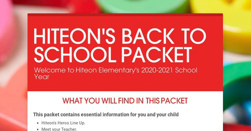 HITEON'S BACK TO SCHOOL PACKET | Smore Newsletters