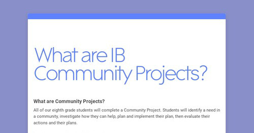 What are IB Community Projects? | Smore Newsletters