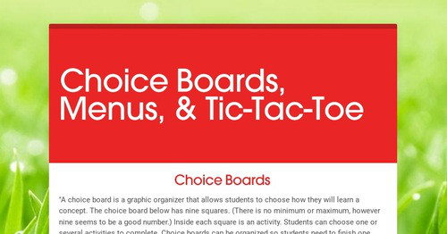 Choice Boards, Menus, & Tic-Tac-Toe