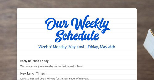 Our Weekly Schedule | Smore Newsletters