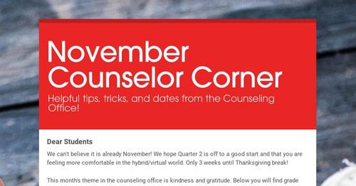 November Counselor Corner | Smore Newsletters