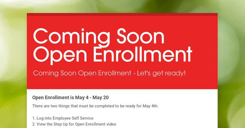 Coming Soon Open Enrollment | Smore Newsletters