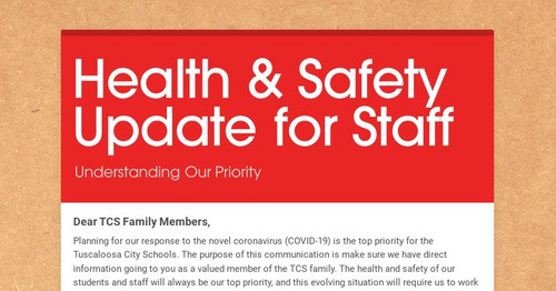 Health & Safety Update for Staff