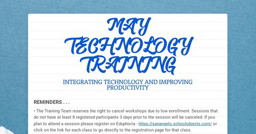 MAY TECHNOLOGY TRAINING | Smore Newsletters