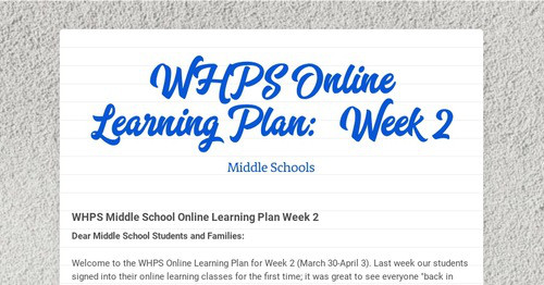 WHPS Online Learning Plan: Week 2