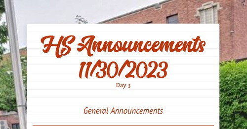 HS Announcements 11/30/2023 HS Announcements 11/30/2023